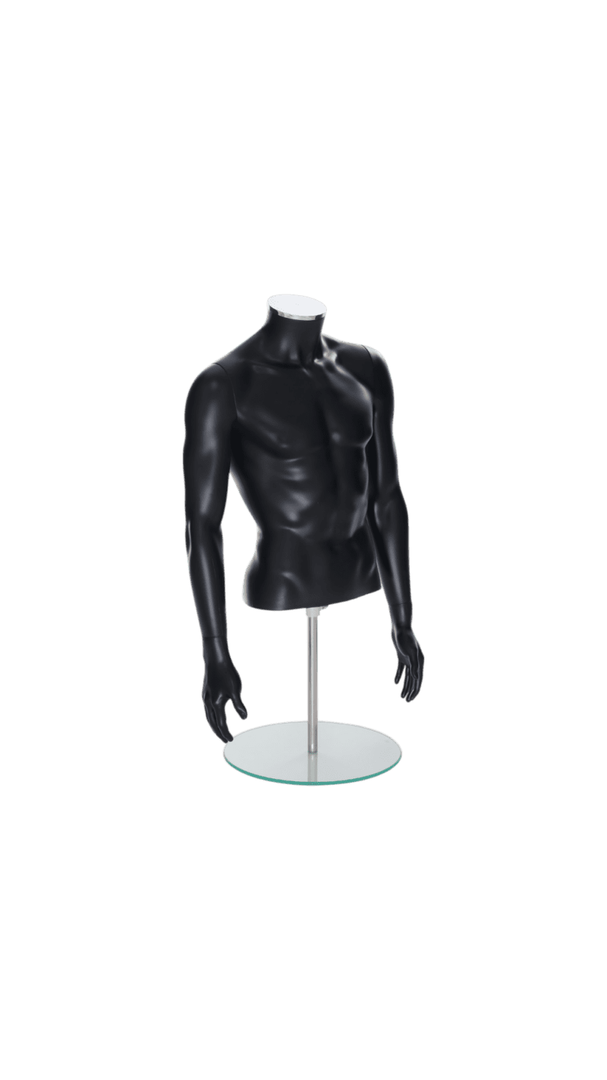 R372B Male Matt Black Torso with Arms